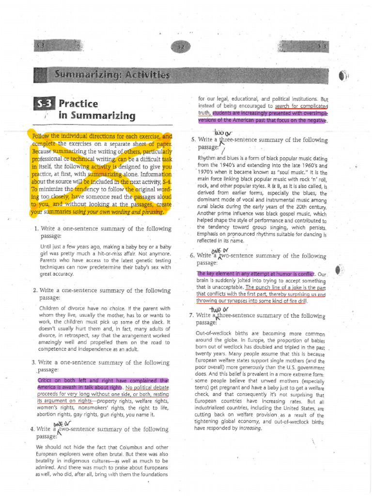 Summarizing Exercise (S-3) | PDF
