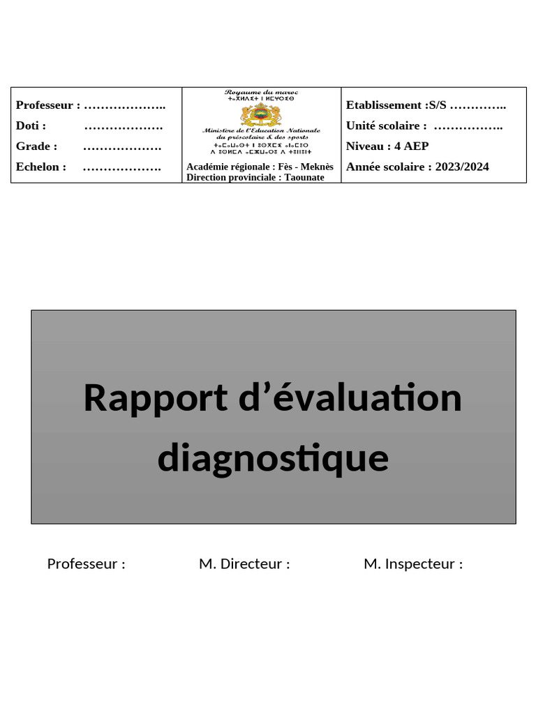 Rapport D'évaluation Diagnostique 4 AEP | PDF