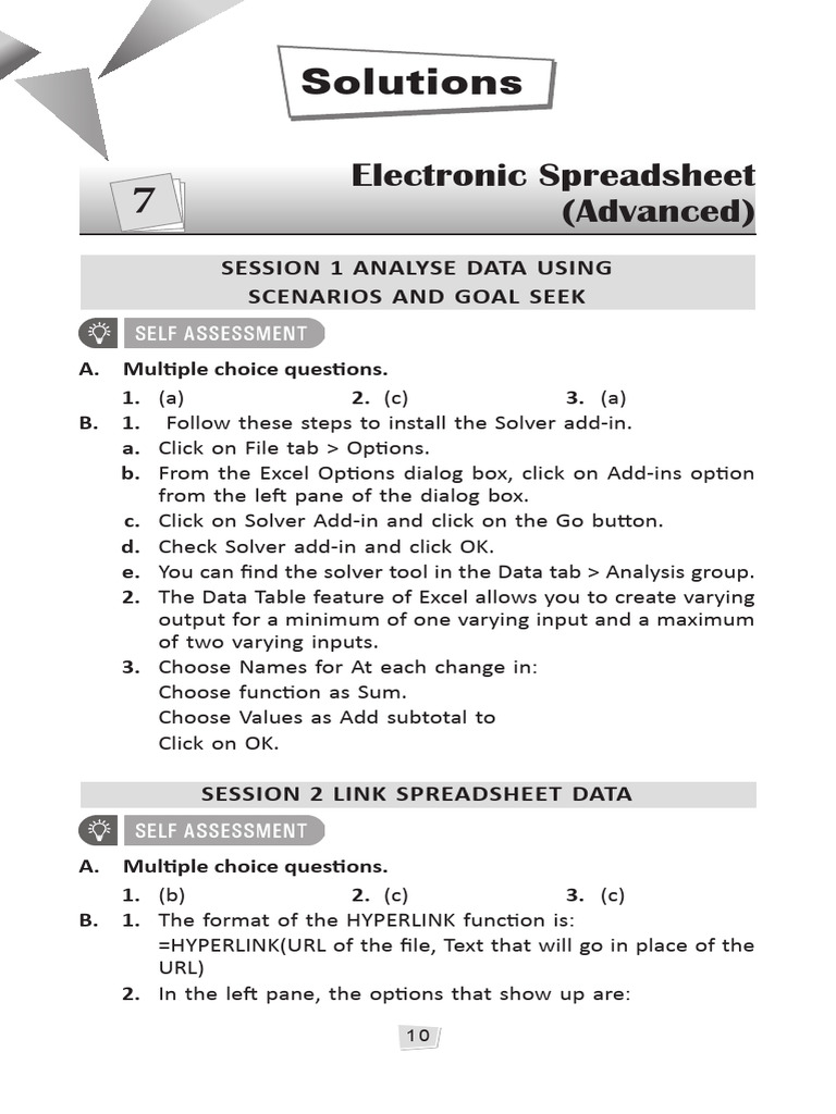 Solutions: Electronic Spreadsheet (Advanced) | PDF