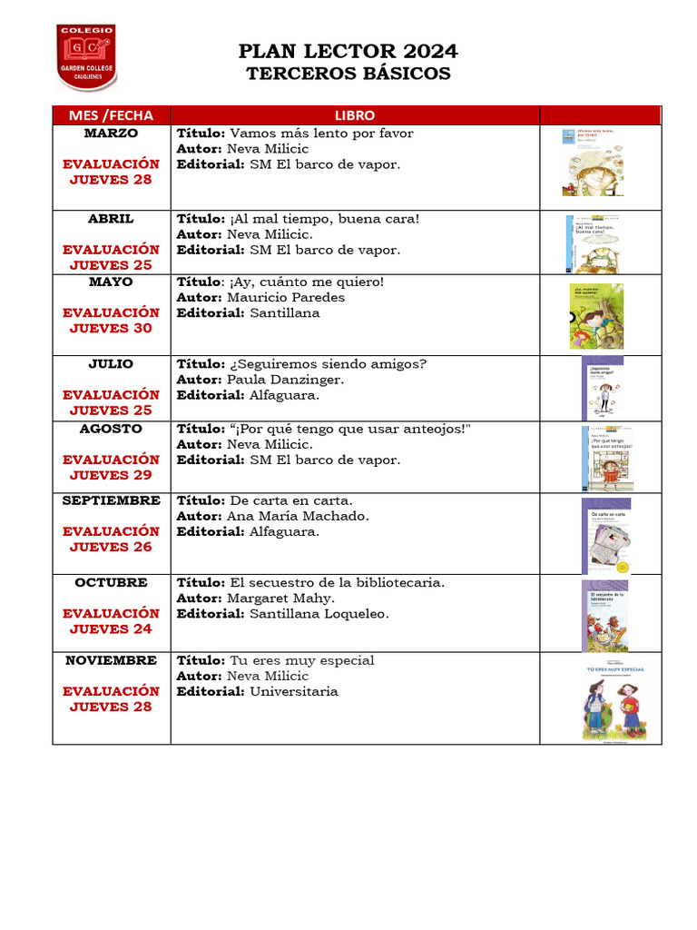Plan Lector 2024 Tercero Básico | PDF