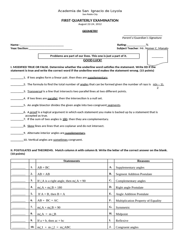 1st QE 12-13 3rd | PDF