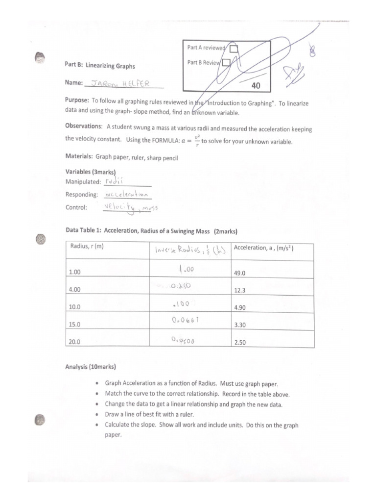 A1 - Linearizing Graphs | PDF