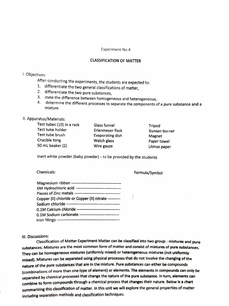 Classification of Matter Exp 4 | PDF
