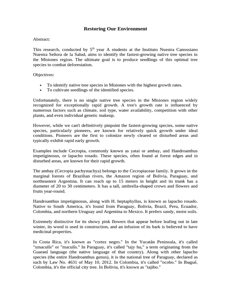 Restoring Our Environment PROJECT | PDF