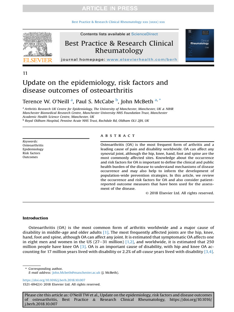 Update On The Epidemiology, Risk Factors and | PDF