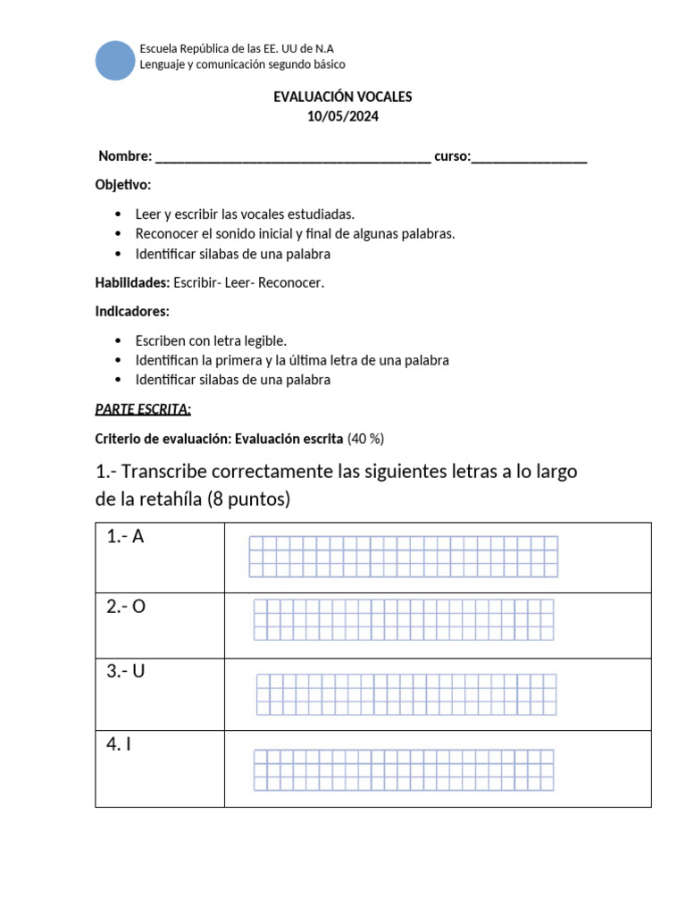 EVALUACION 09 de junio- LETRA K | PDF