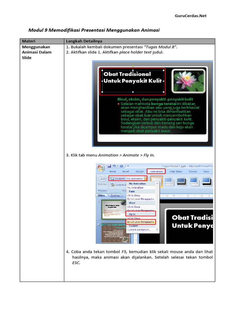 Modul 9 Memodifikasi Presentasi Menggunakan Animasi | PDF