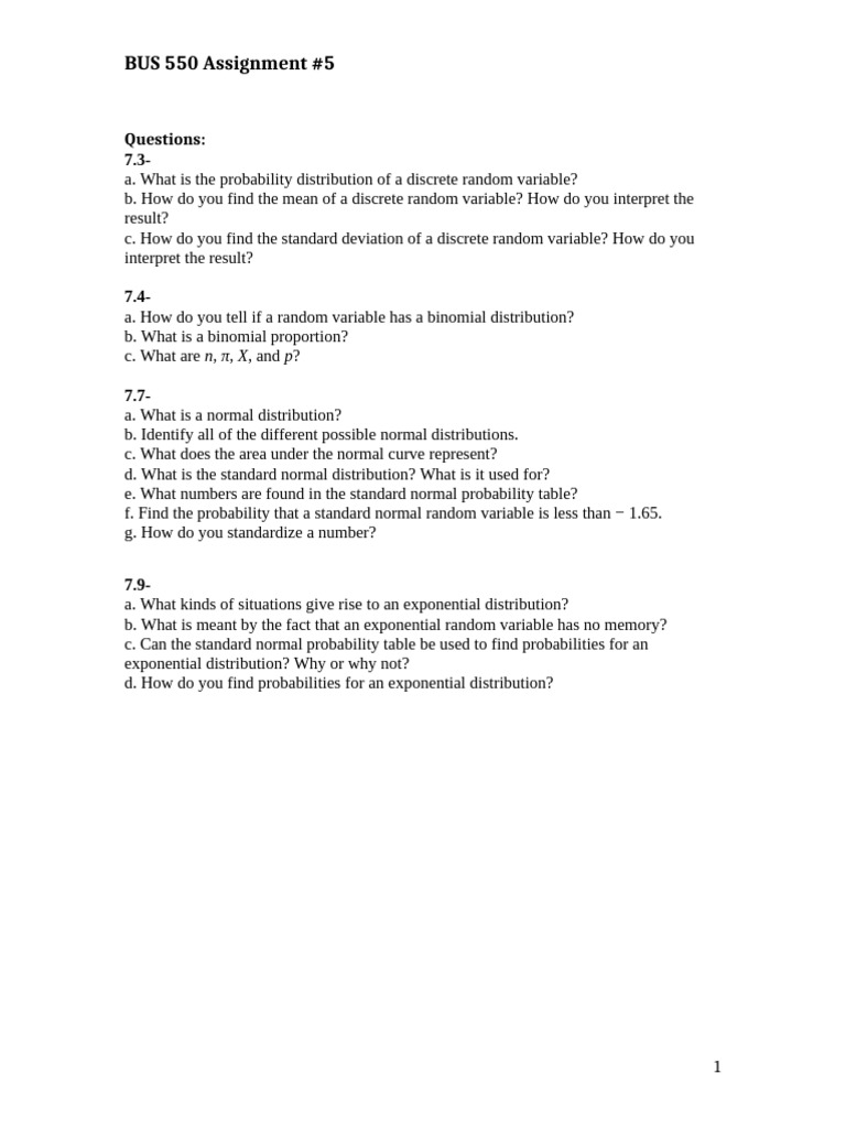 BUS 550 - Assignment #5 | PDF
