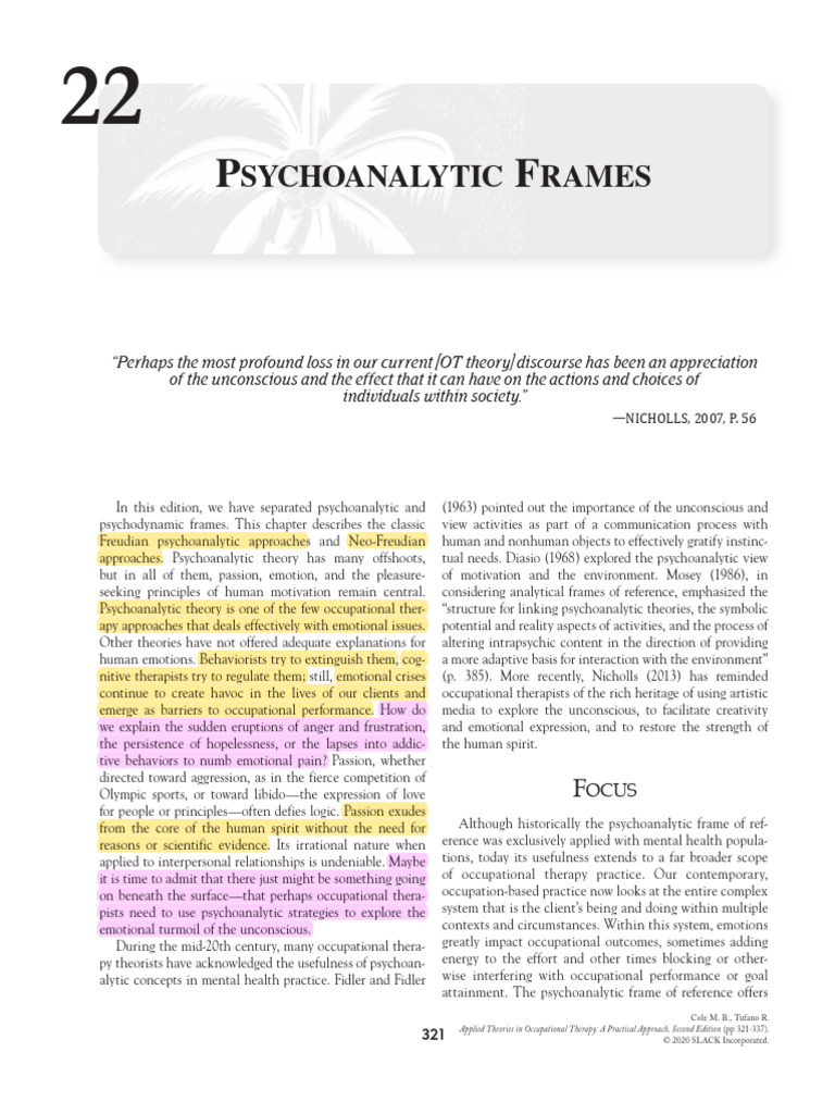 MarilynBColeRos AppliedTheoriesInOccu 2020 Chapter22 | PDF | Id | Psychoanalysis