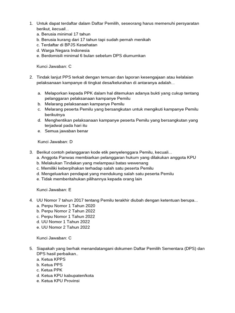 Soal-Soal Cat Pilkada 2024 | PDF