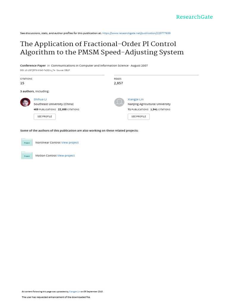 The Application of Fractional-Order PI Control Alg | PDF