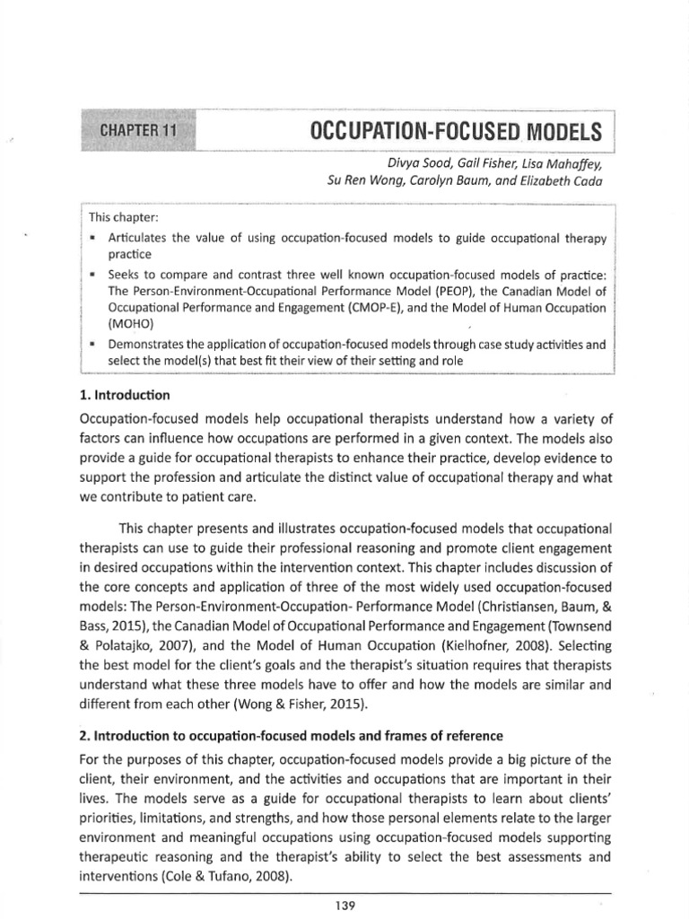 2017 - Ch11 - Occupation-Focused Models by Sood Et Al | PDF