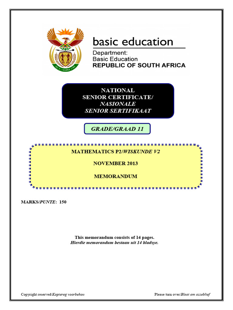 11 - Exam - WCED-Common Paper - 2013-11 - P2 - Memo | PDF | Quartile ...