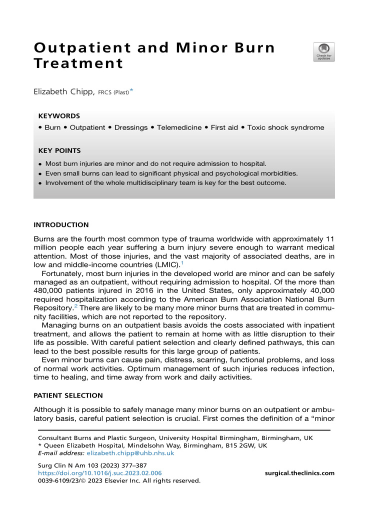 Outpatient and Minor Burn Treatment Source Surg Clin North Am So 2023 ...