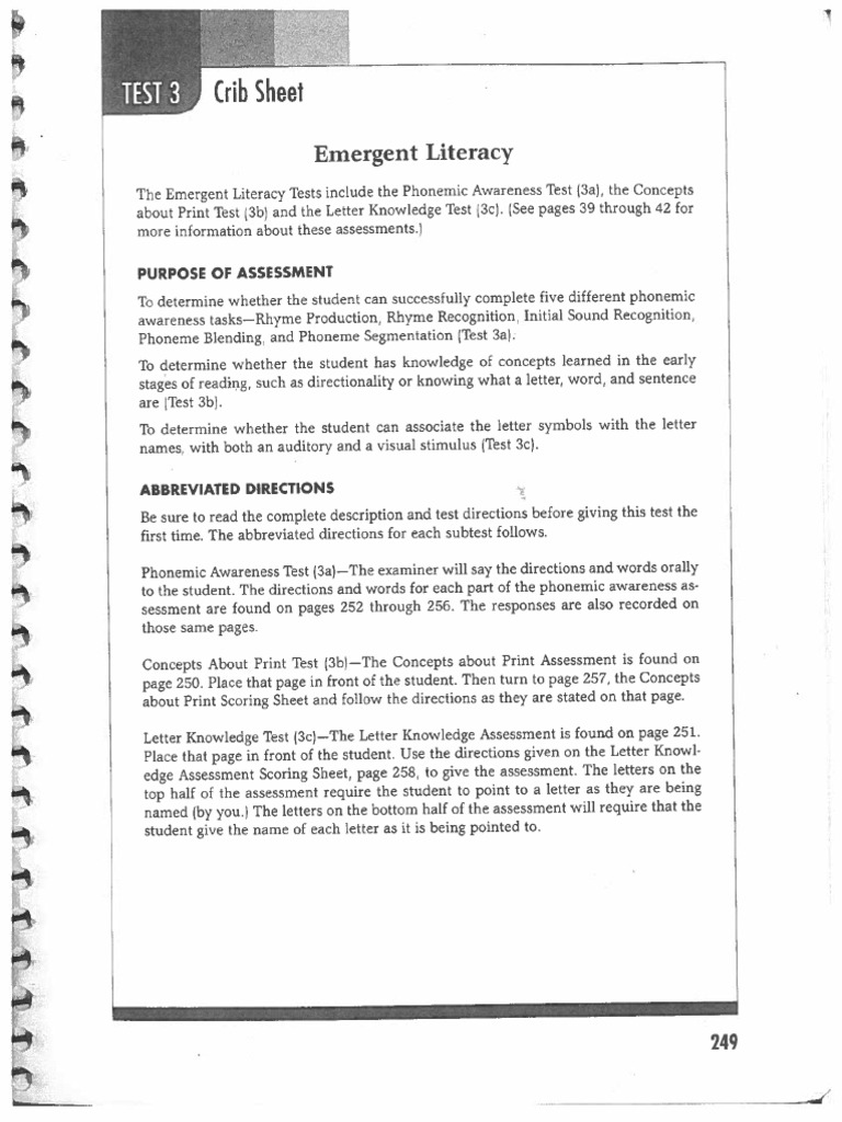 Ekwall and Shanker Emergent Literacy Test Sheet | PDF