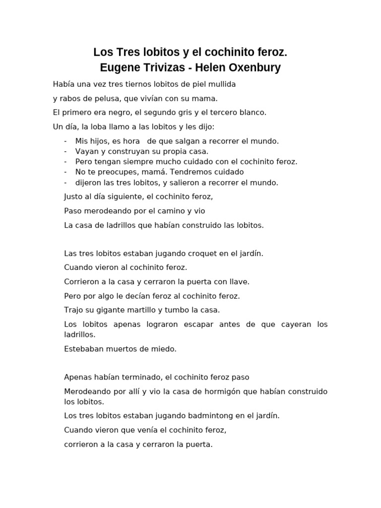 Los Tres Lobitos Y El Cochinito Feroz Pdf
