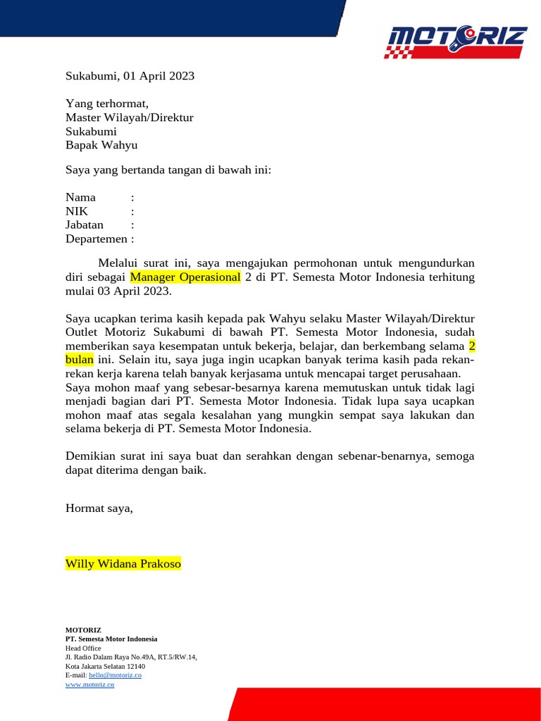 Draft Surat Resign | PDF