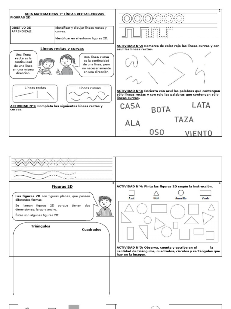 Guía 1° Básico LÍNEAS RECTAS Y CURVAS Y FIGURAS 2D | PDF