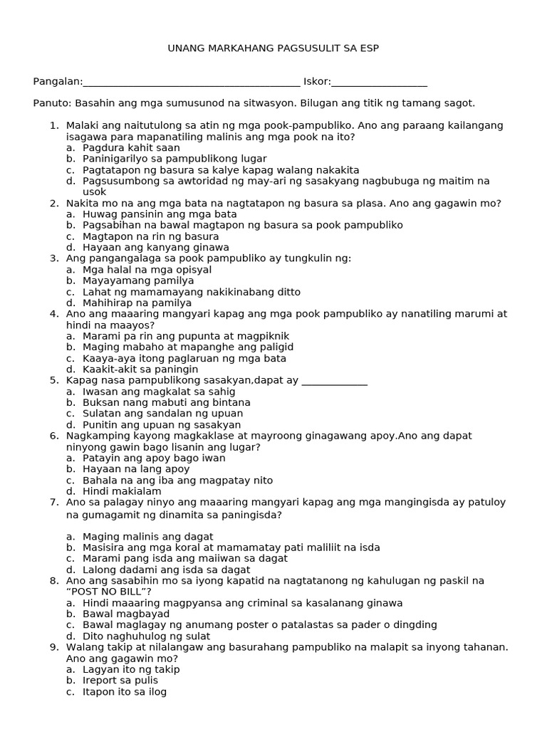 PT_ESP 6_Q1 V2 | PDF