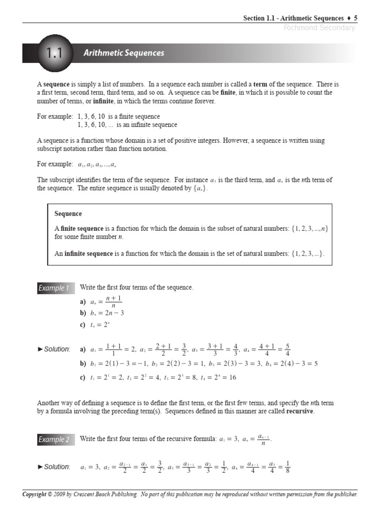 Section 1.1 - Arithmetic Sequences 5 | PDF