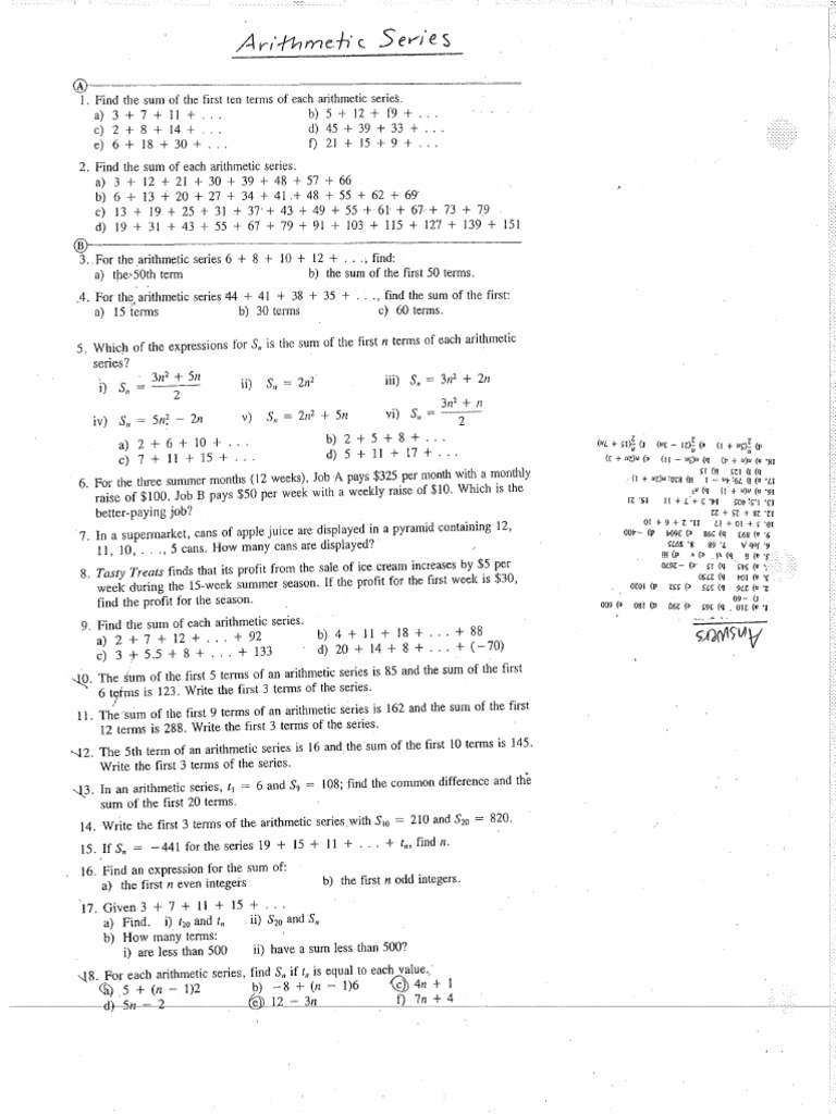 Arithmetic Series Worksheet (AW) | PDF