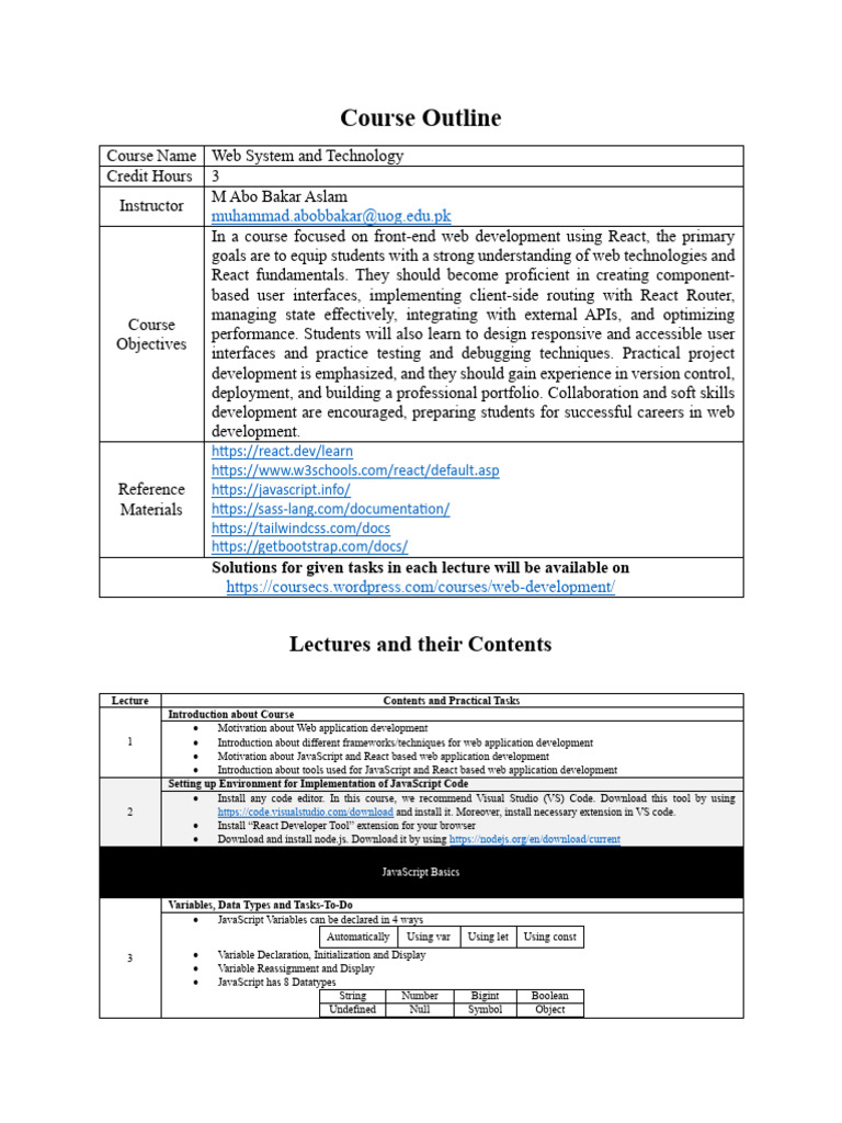 CS 305 Web Systems Course Outline | PDF | Control Flow | Career & Growth