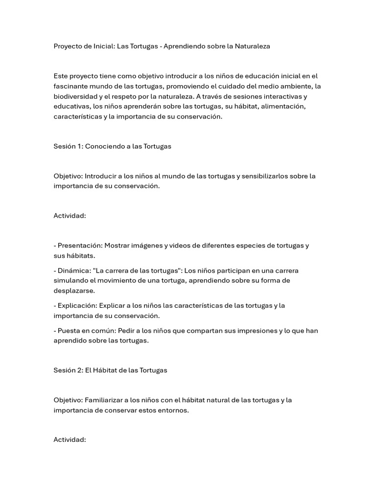 Proyecto de Educación Inicial: Tortugas | PDF | Habitat | Salud y bienestar