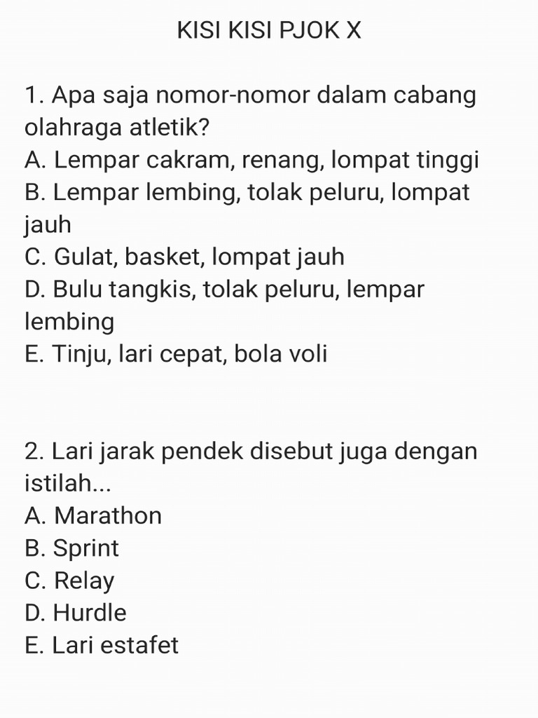 Kisi Kisi Pjok X | PDF