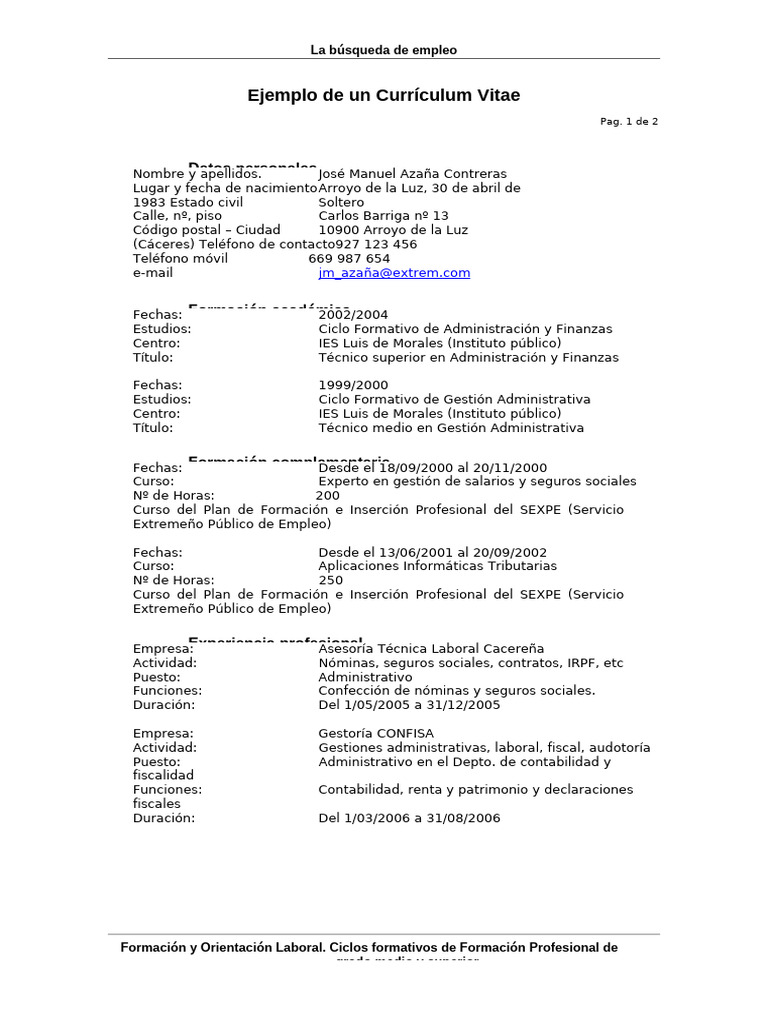 Curriculumvitae Ejemplos | PDF