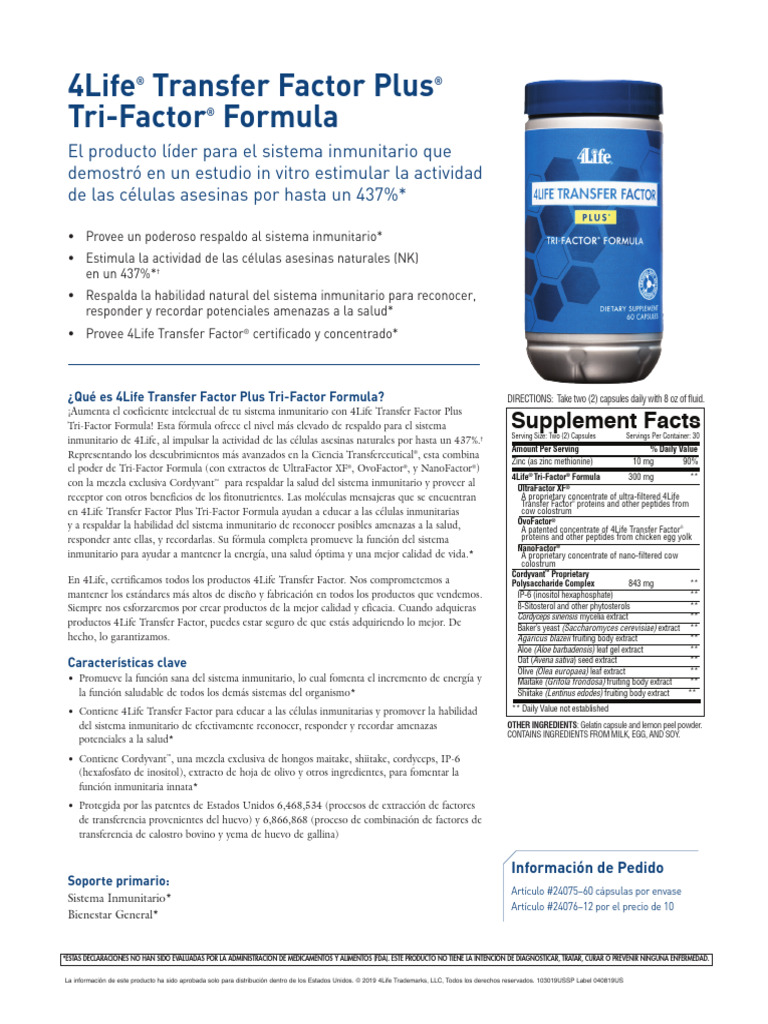 4life Transfer Factor Plus Trifactor | PDF | Immune System | Medical ...