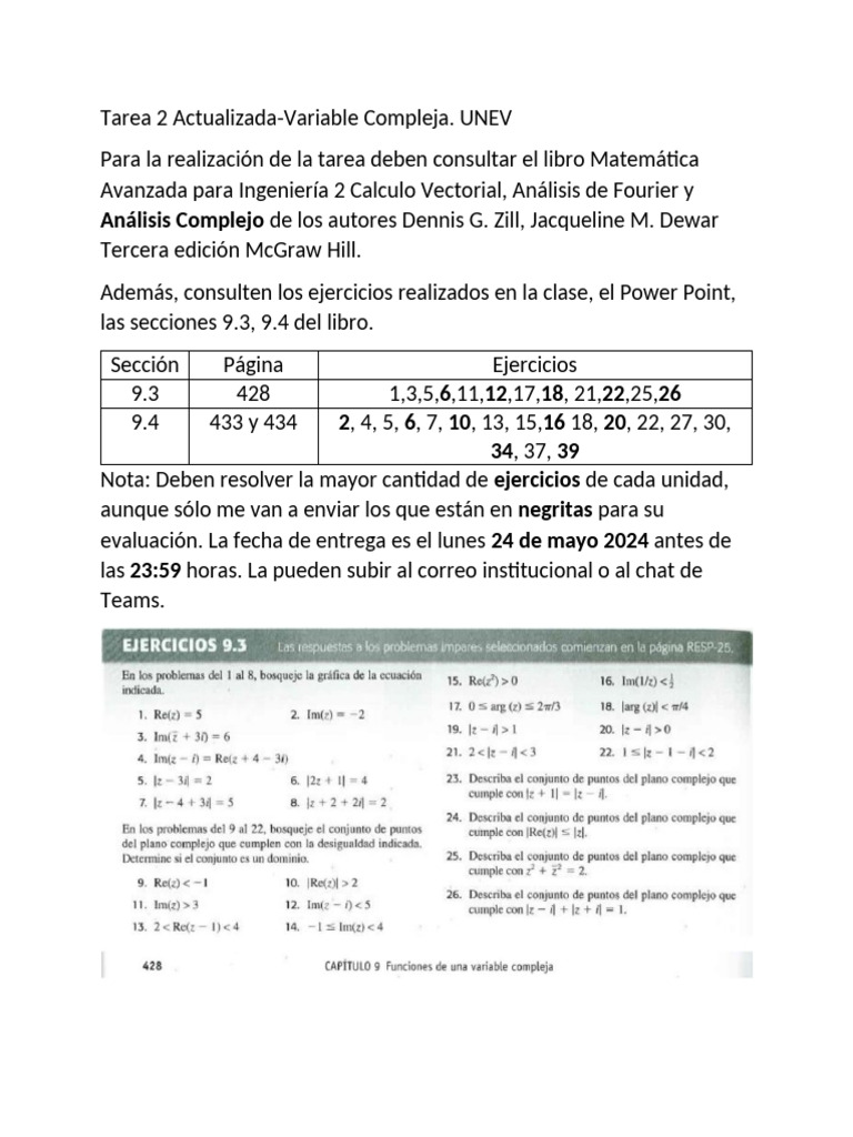 Tarea 2 Actualizada-Variable Compleja. UNEV | PDF