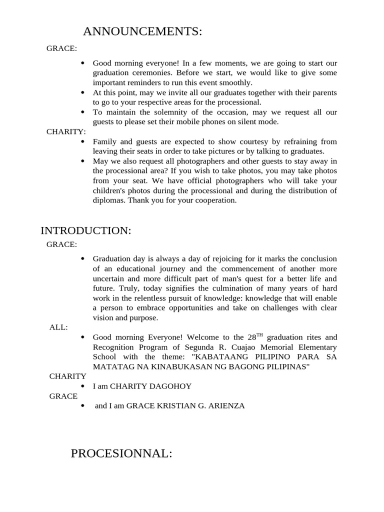 Script Graduation 2023-2024 | PDF