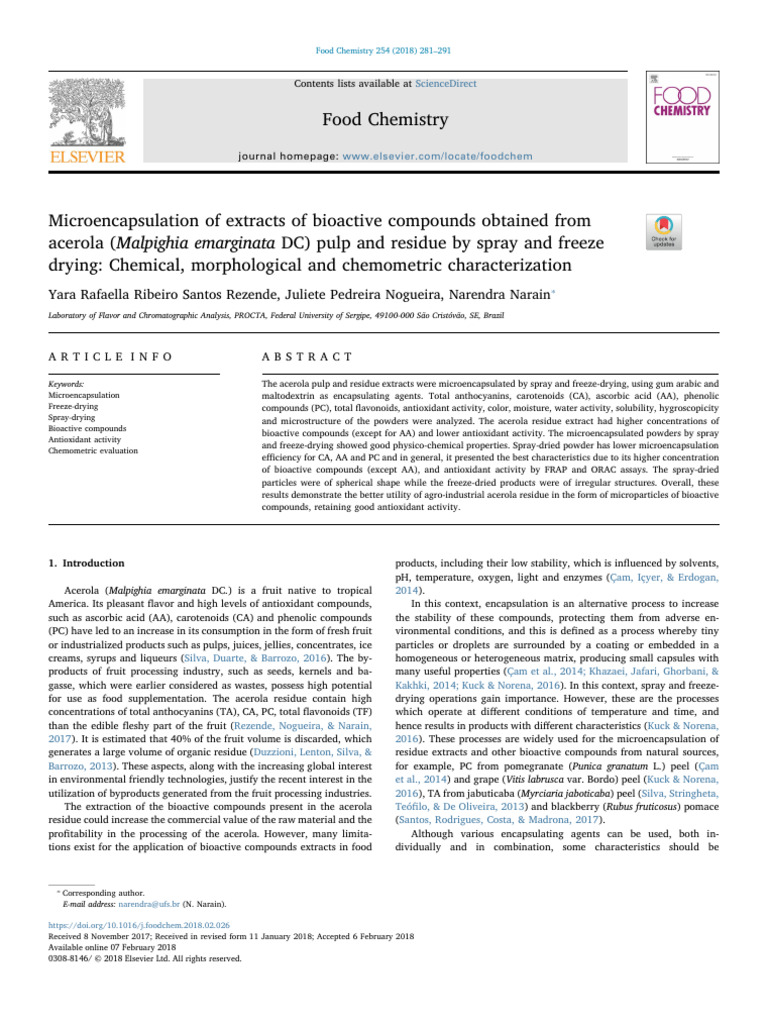 Food Chemistry - Microencapsulation of Extracts of Bioactive Compounds ...