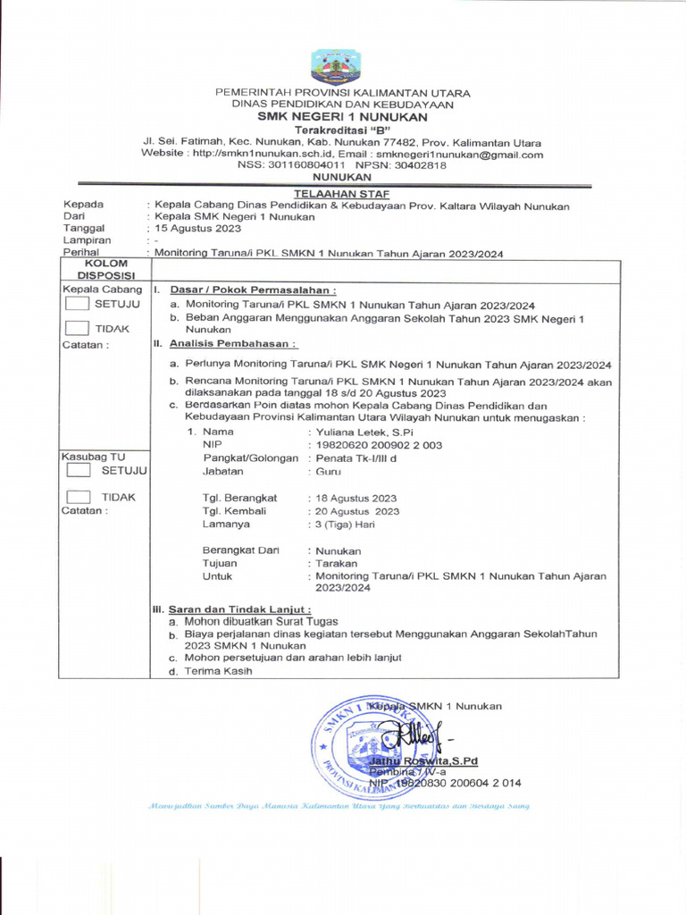 Telaahan Staf Yuliana Letek 2 | PDF