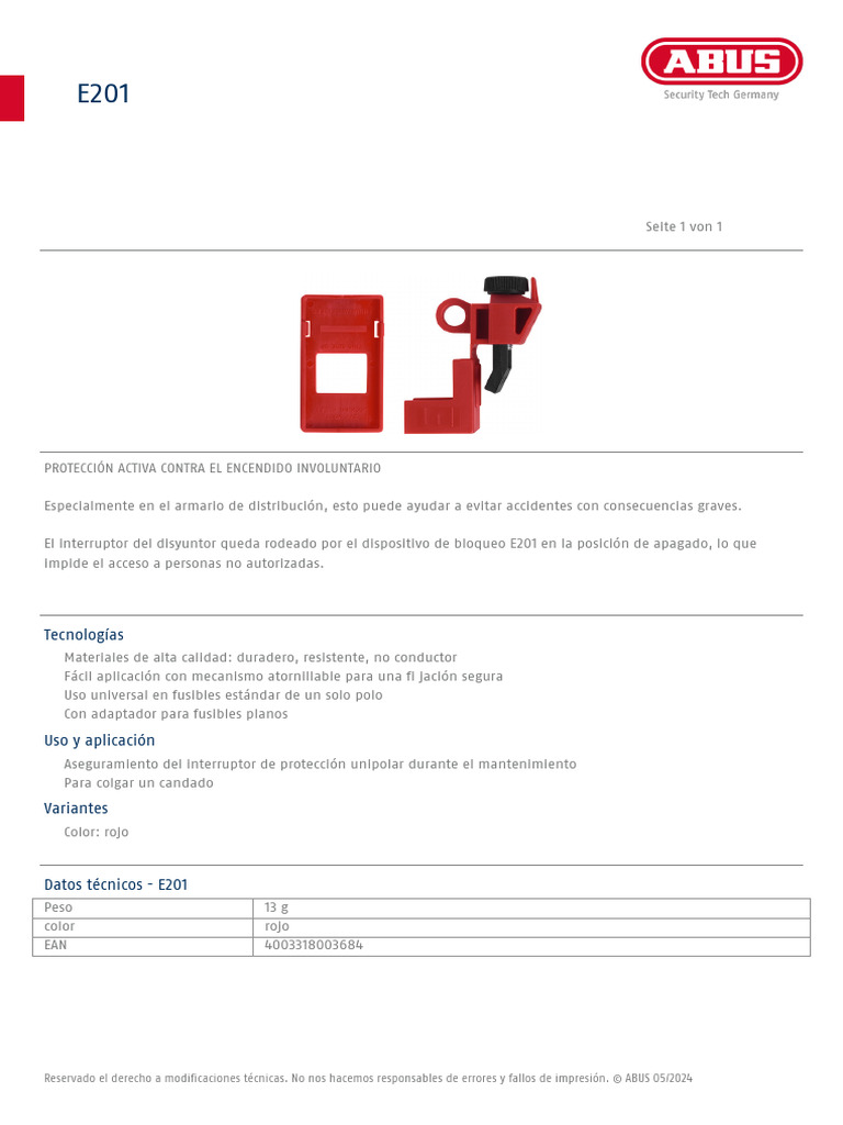 Ficha Tecnica Abus E201 | PDF