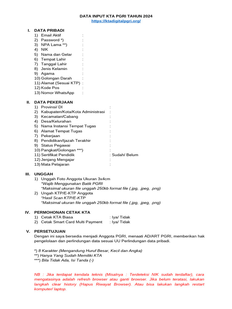 Fix Data Input Kta Pgri Tahun 2024 | PDF