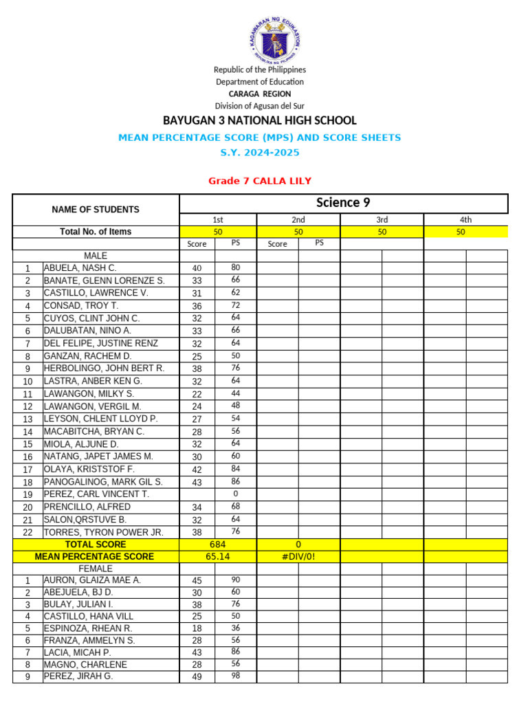 Science-Scoresheet-CALLA LILY | PDF