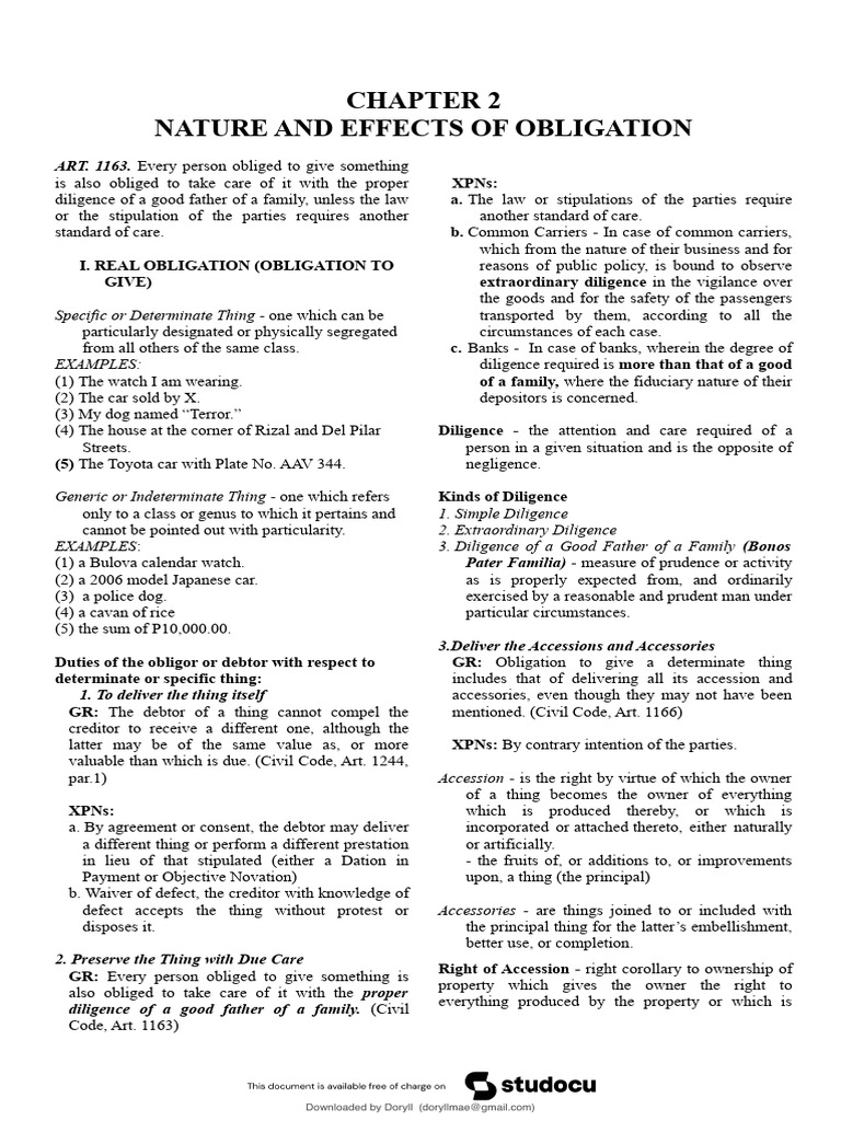 Oblicon Chapter 2 Nature and Effects of Obligation | PDF