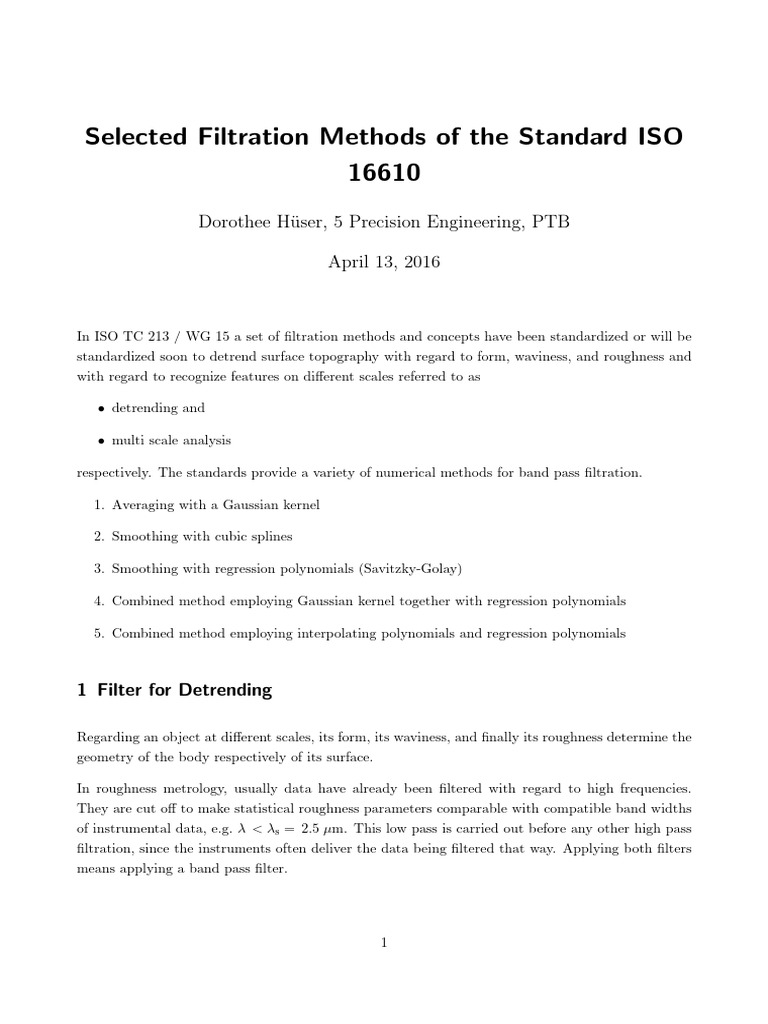 Selected Filtration Methods of ISO-16610 | PDF
