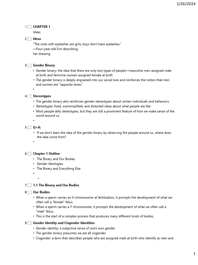 Chapter 1 sex and gender notes | PDF