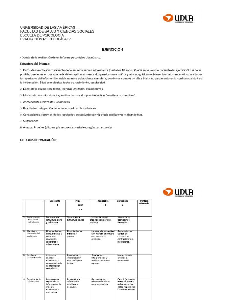 Rubrica Ejercicio 4 | PDF
