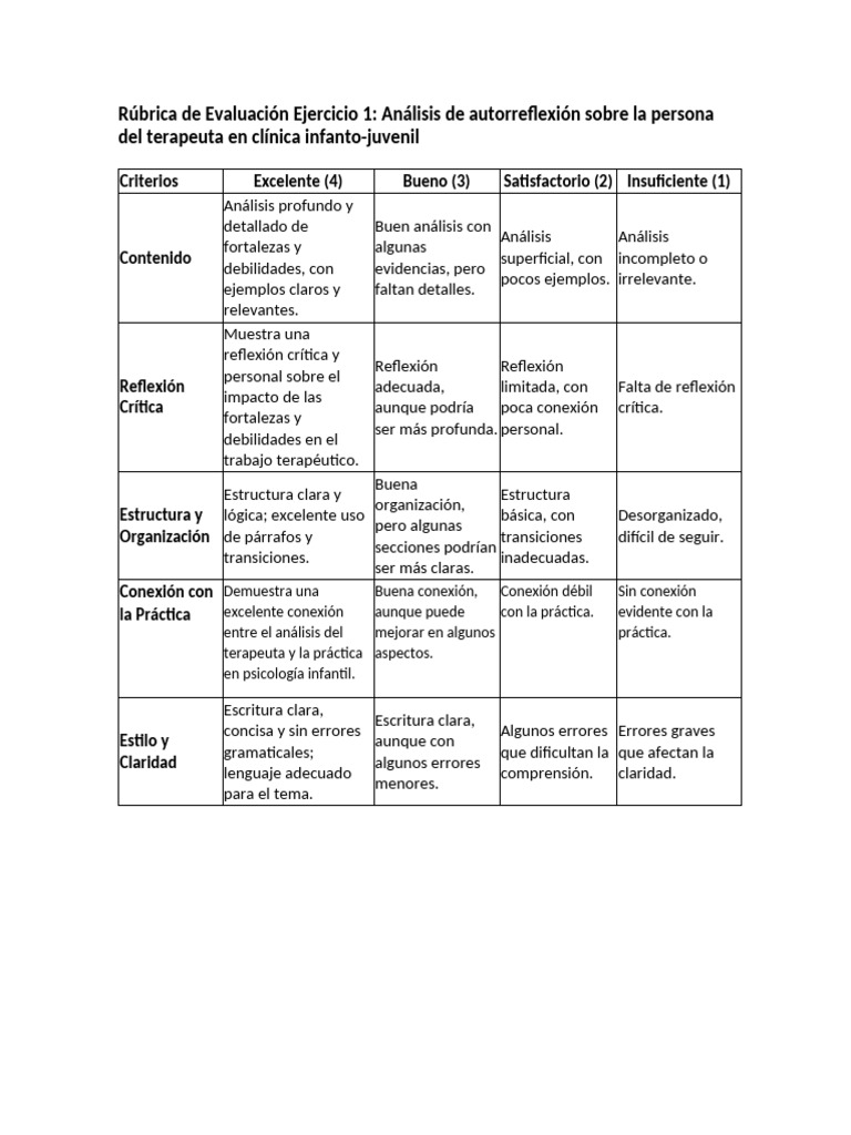 Rúbrica de Evaluación Ejercicio 1 | PDF