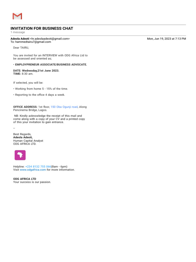Gmail - INVITATION FOR BUSINESS CHAT | PDF