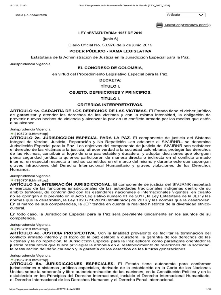 Ley 1952 2019 | PDF
