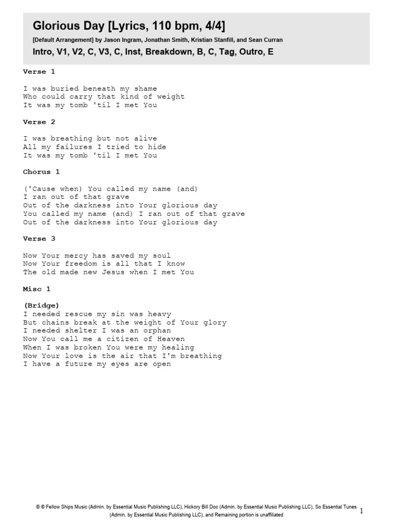 Glorious Day Lyrics | PDF | Religion & Spirituality | Poetry