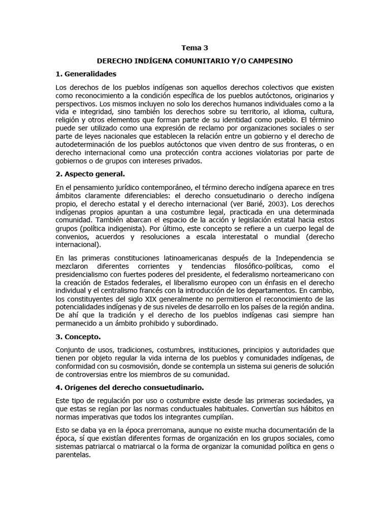Tema 3 Derecho Indigena Comunitario y o Campesino | PDF