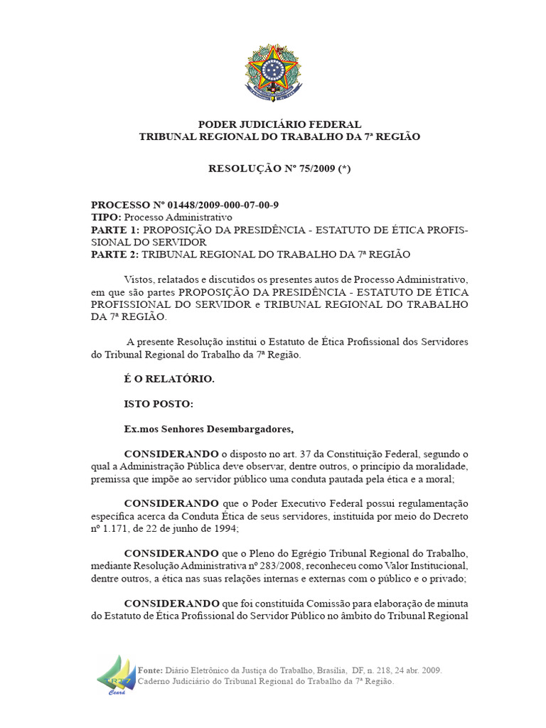 Res 75 do TRT7 | PDF