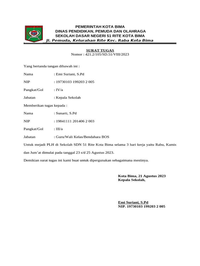 Surat Tugas PLH | PDF