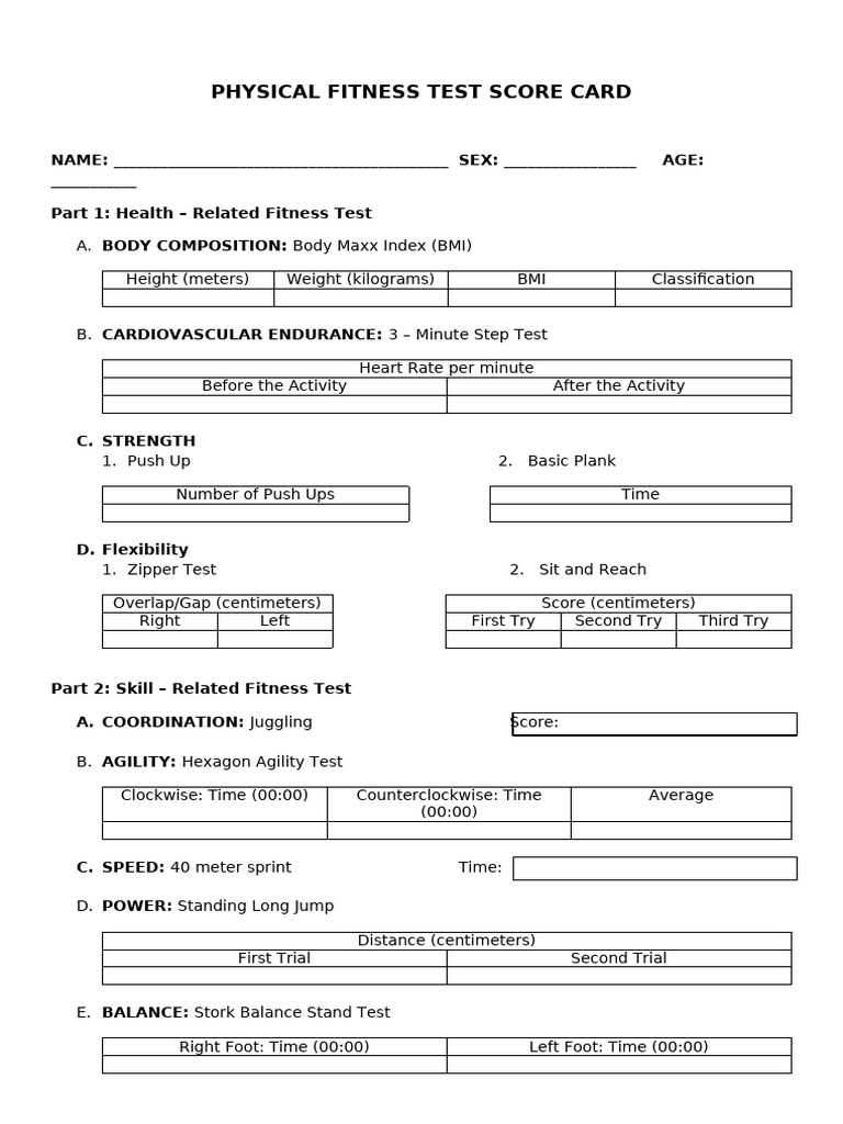PFT Score Card 1 | PDF