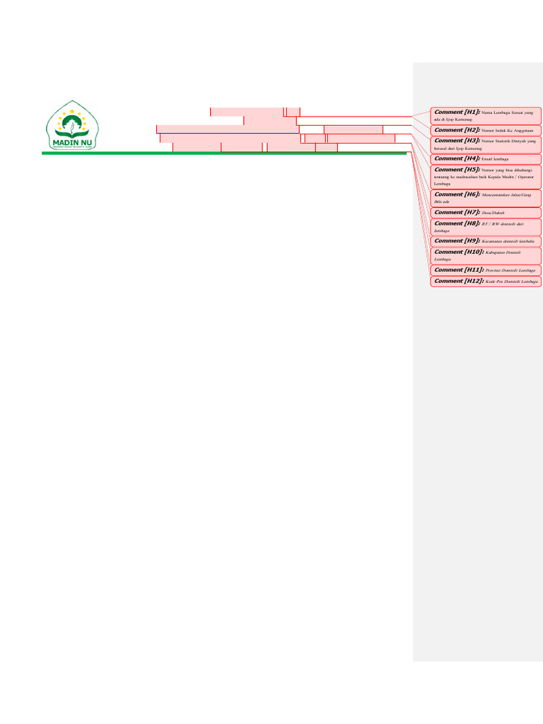 Kop Madrasah Diniyah Nahdlatul Ulama (Madin Nu) | PDF
